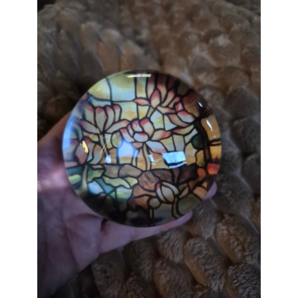 Accents | Vintage Heavy Glass Floral Paperweight Stained Glass Tiffany ...